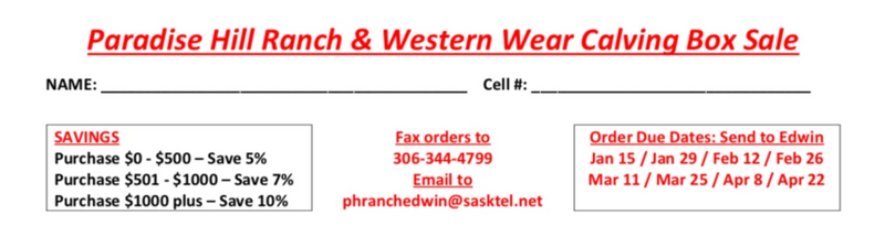 Calving Box Sale 2021! – Paradise Hill Ranch and Western Wear
