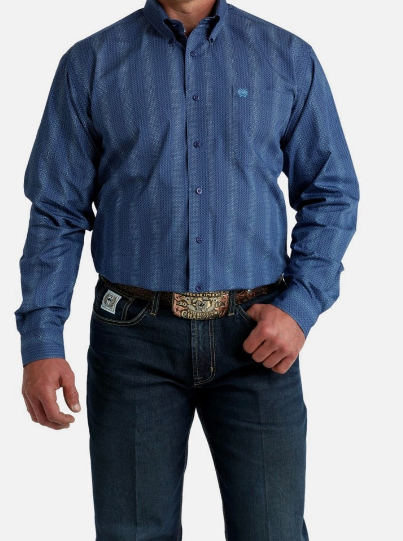 CLMTW1106010-XL-Royal Men's Cinch L/S Button-Small Dot Two Tone Stripe ...